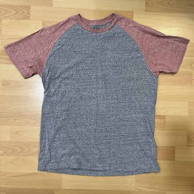 George Raglan T-shirt Men's Medium Gray Red Faded Heather Short Sleeve ...