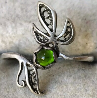 Vintage chrysoprase Stone ring SILVER star stamp 875 Soviet USSR ...