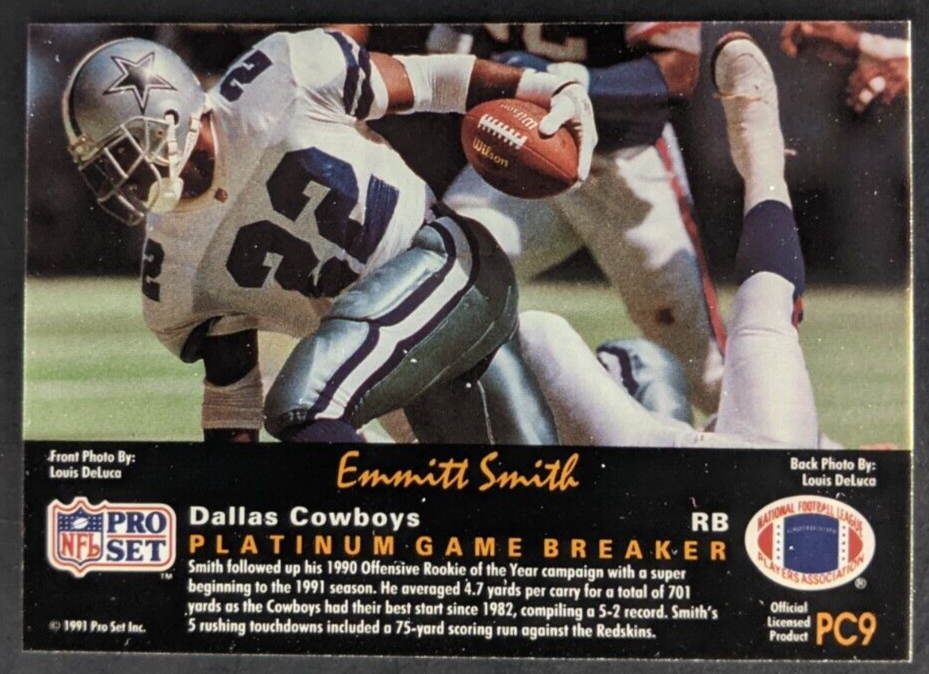 Emmitt Smith 1991 Pro Set Platinum GAME BREAKER PC9 Football NFL Card ...