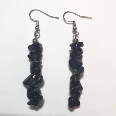 Natural 5-8mm Black Obsidian Stone Chip Hook Drop/Dangle Earrings Gift ...