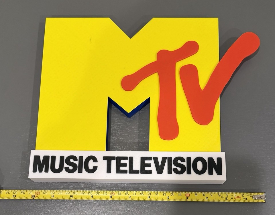 MTV LOGO PLAQUE SIGN WITH MTV BASE 3D PRINTED FOR SHELF OR WALL LARGE ...