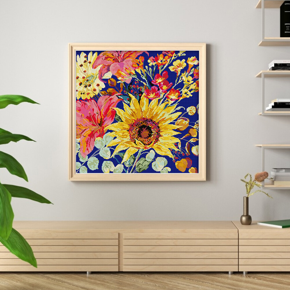 Full Embroidery Eco-cotton Thread 11CT Printed Flowers Bloom Cross ...