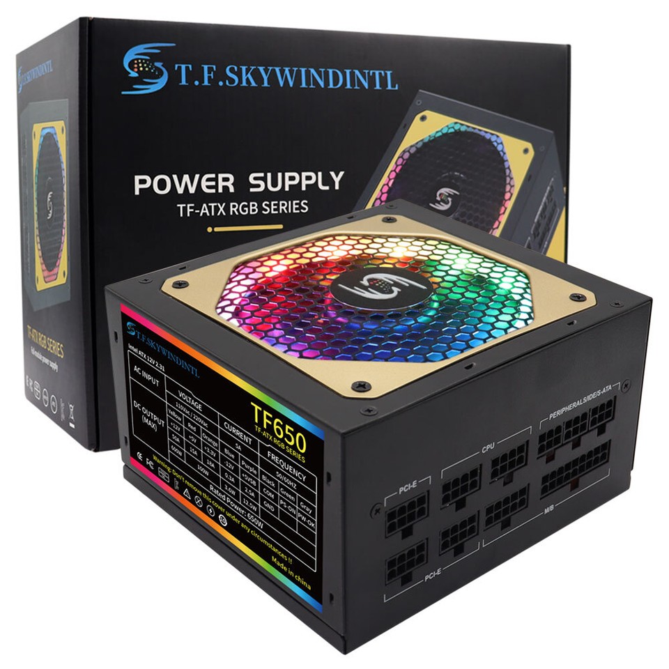 650 Watt ATX Full Modular PC Power Supply Unit LED Fan RGB Gaming ...