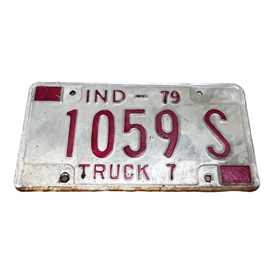 Vintage Indiana Truck License Plate Original White Red Tag 1979 1059 S ...