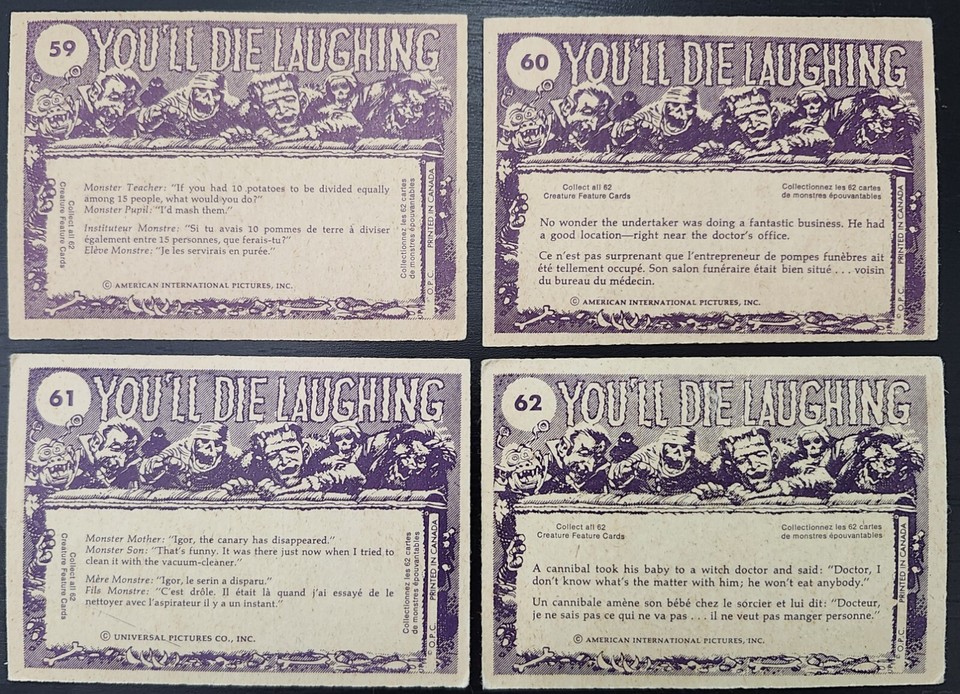 1973 O-Pee-Chee You'll Die Laughing Starter Set 40/62 Cards | eBay