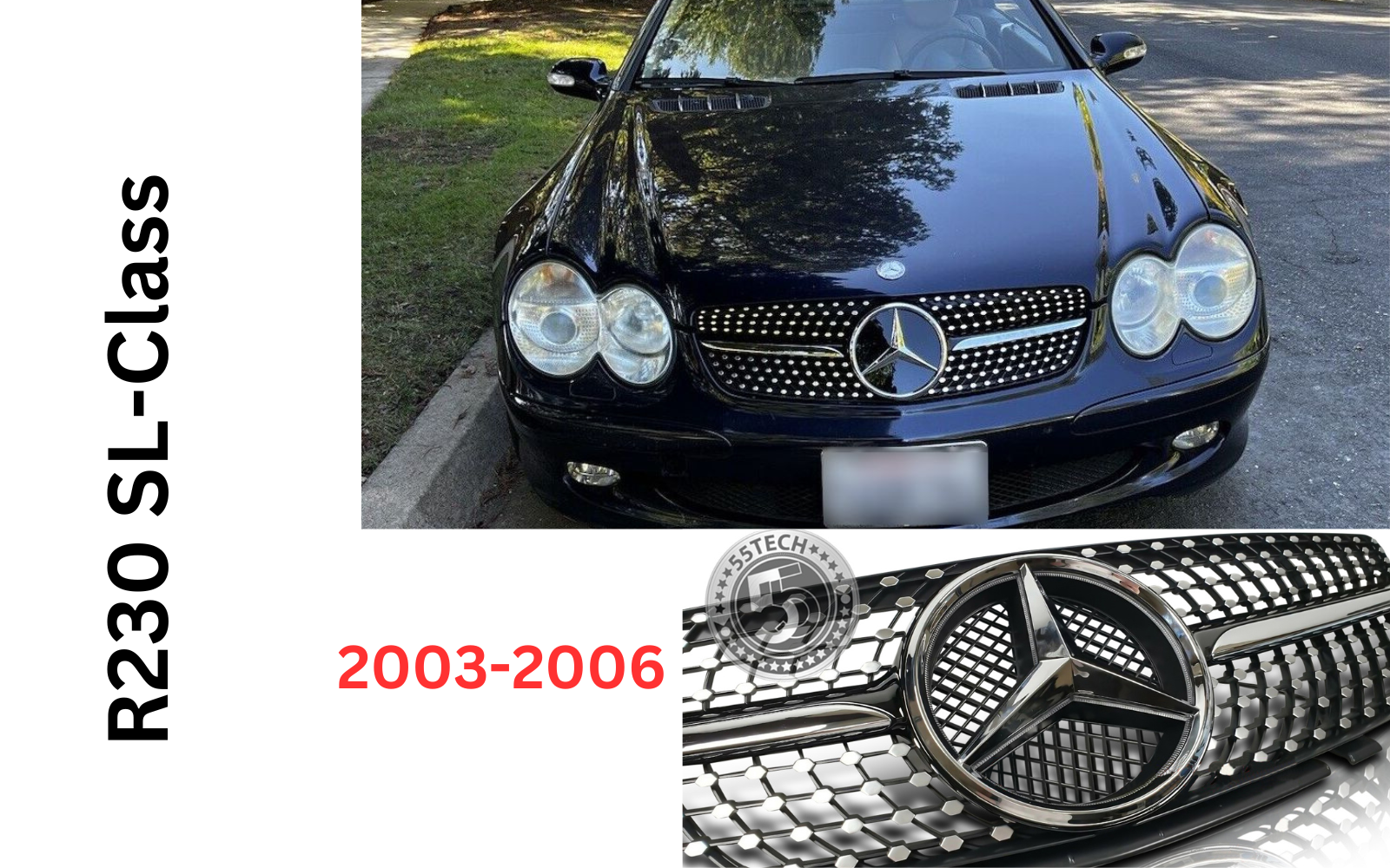 R230 Diamond SL500 SL600 Grille Grill 2003 2004 2005 2006 SL Class AMG ...
