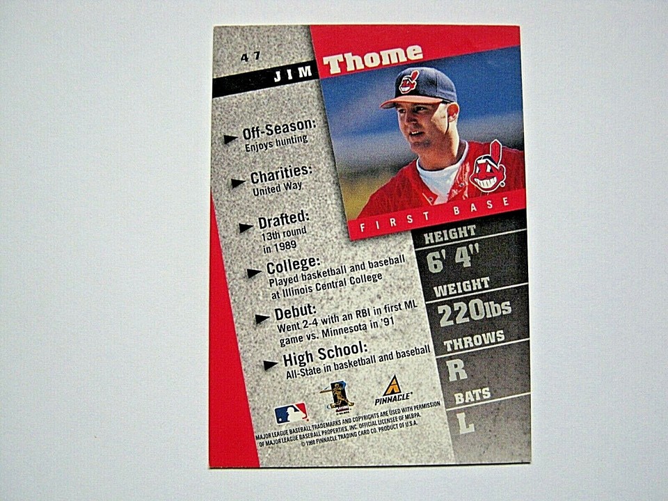 Jim Thome 1998 Pinnacle Inside Base Card #47 | eBay