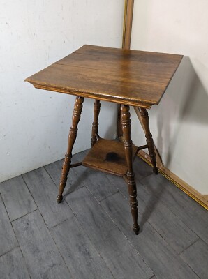 Antique Rustic Victorian Square Oak Wood Parlor Table Turned Legs C94 ...