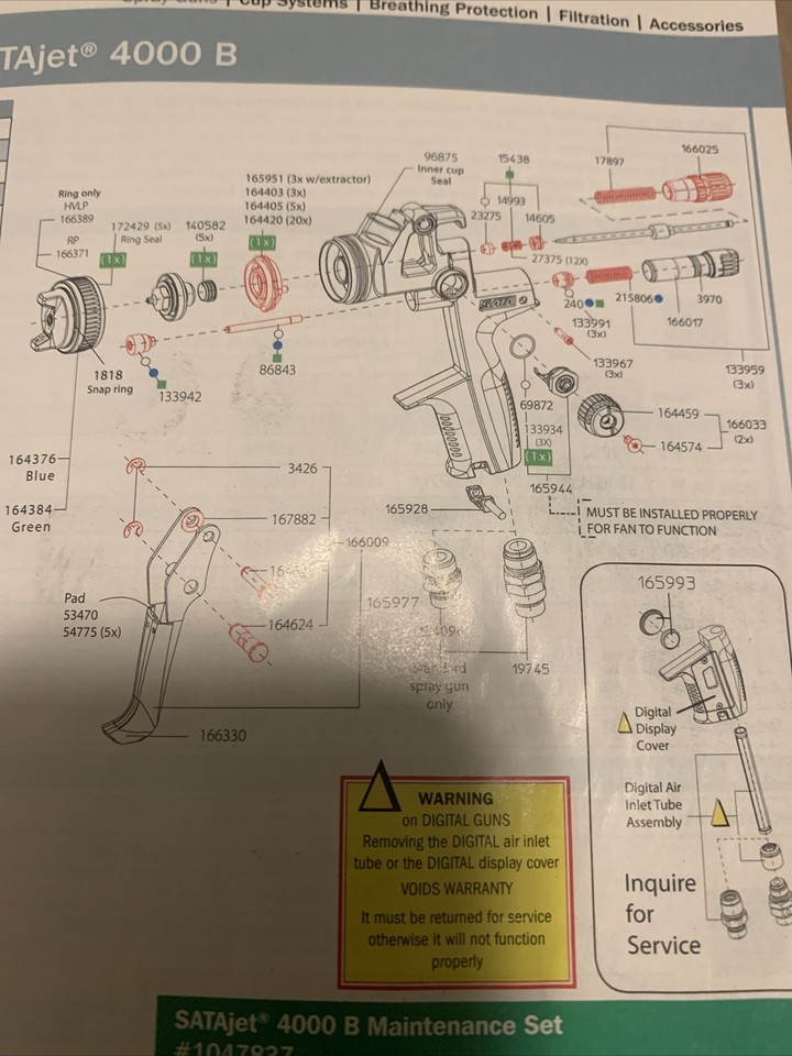 SATA JET 4000B HVLP/RP REPAIR/REBUILD KIT Plus Air Micrometer Seal ...