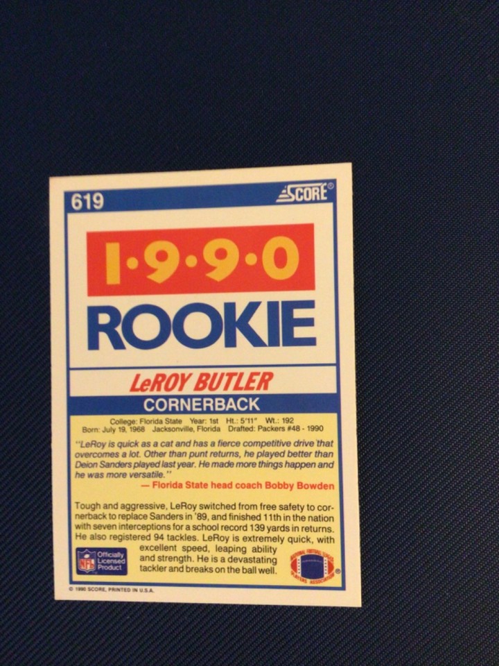 1990 Score LeRoy Butler Rookie Card | eBay