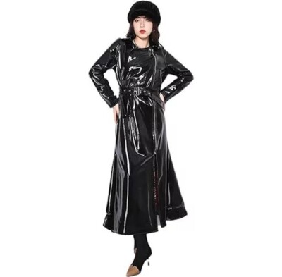 Women Trench Vinyl Shiny Gothic Coat PVC Emo Top quality Faux Leather ...
