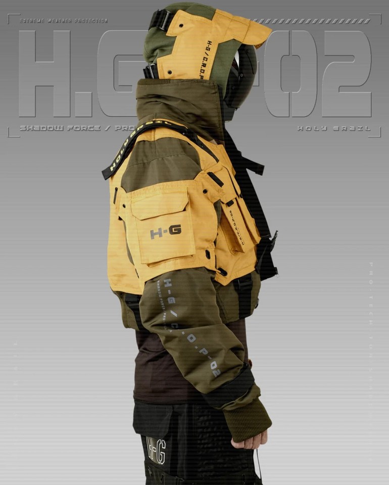 Men's Techwear Yellow Jacket Hoodie Full Zip Buckle Holygrail H.G.C-02 ...