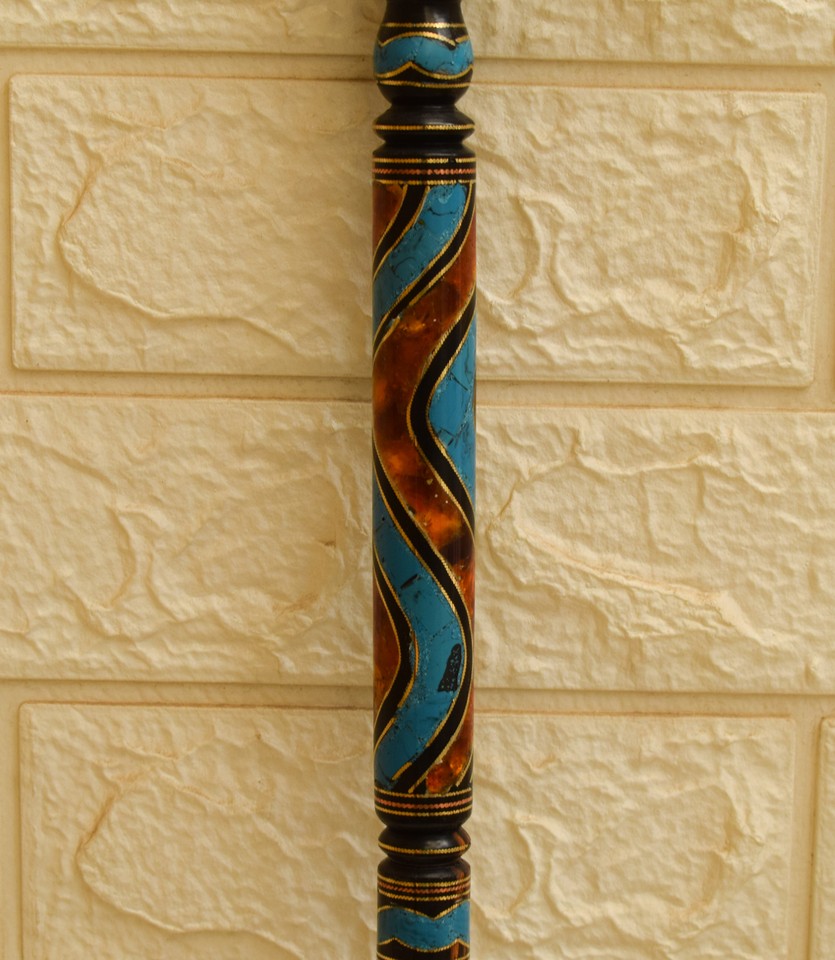 Ebony Wood Walking Cane, Handmade 36" Turquoise and Amber Inlay 93 cm ...