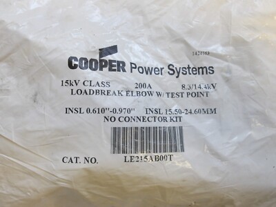 COOPER POWER SYSTEMS P/N:LE215-AB-00T LOADBREAK ELBOW CONNECTOR 200A 14 ...