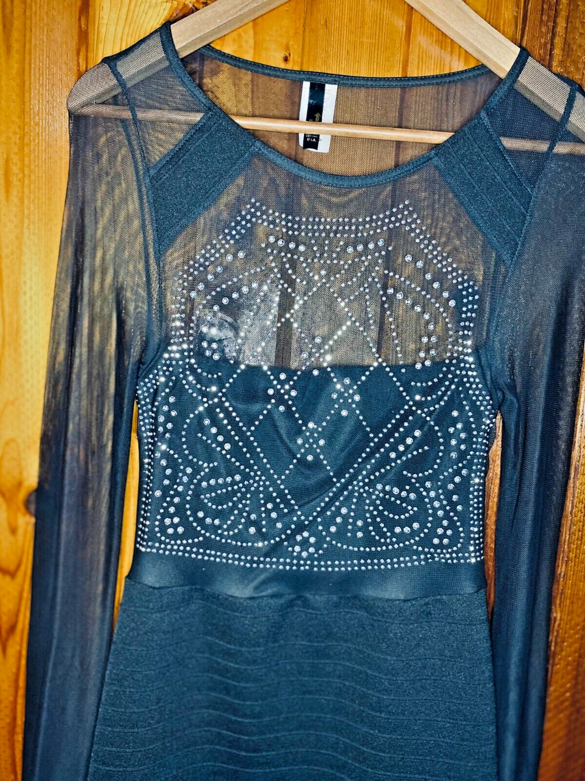 Uptown mini transparent black dress with rhinestones … - Gem