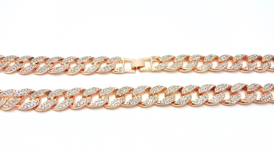 Mens 14K Rose Gold Finish Rapper's Miami Cuban Link Chain Necklace | eBay