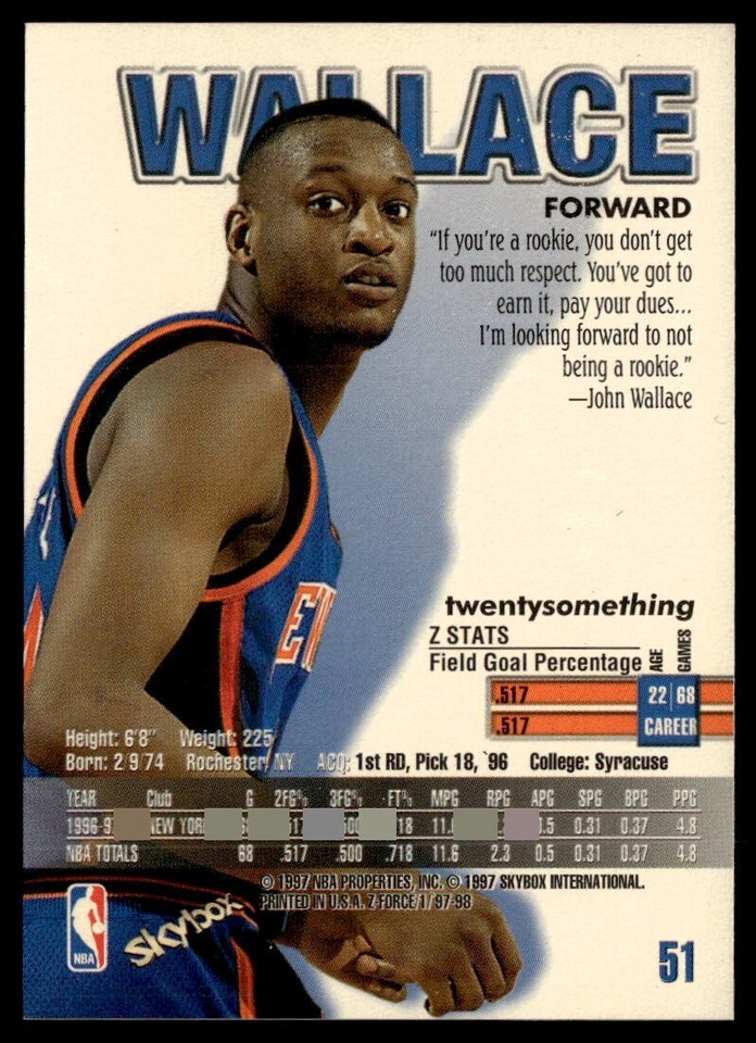 1997-98 Skybox Z-Force John Wallace #51 New York Knicks | eBay