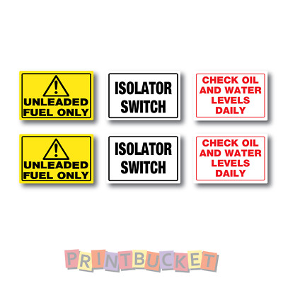 Caravan motorhome safety sticker kit, fuel, isolator, oil 60mm ...
