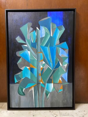 Large Original Acrylic Painting Abstract Plant Cubism Art Mid Century ...