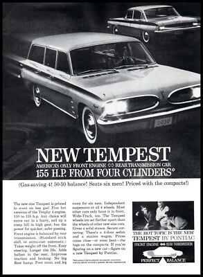 1961 Pontiac Tempest Wagon and Sedan Vintage Print Ad Trophy 4 Engine ...