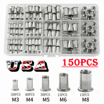 150PCS Stainless Steel Rivet Nuts Kit Threaded Insert Nutsert Rivnuts ...