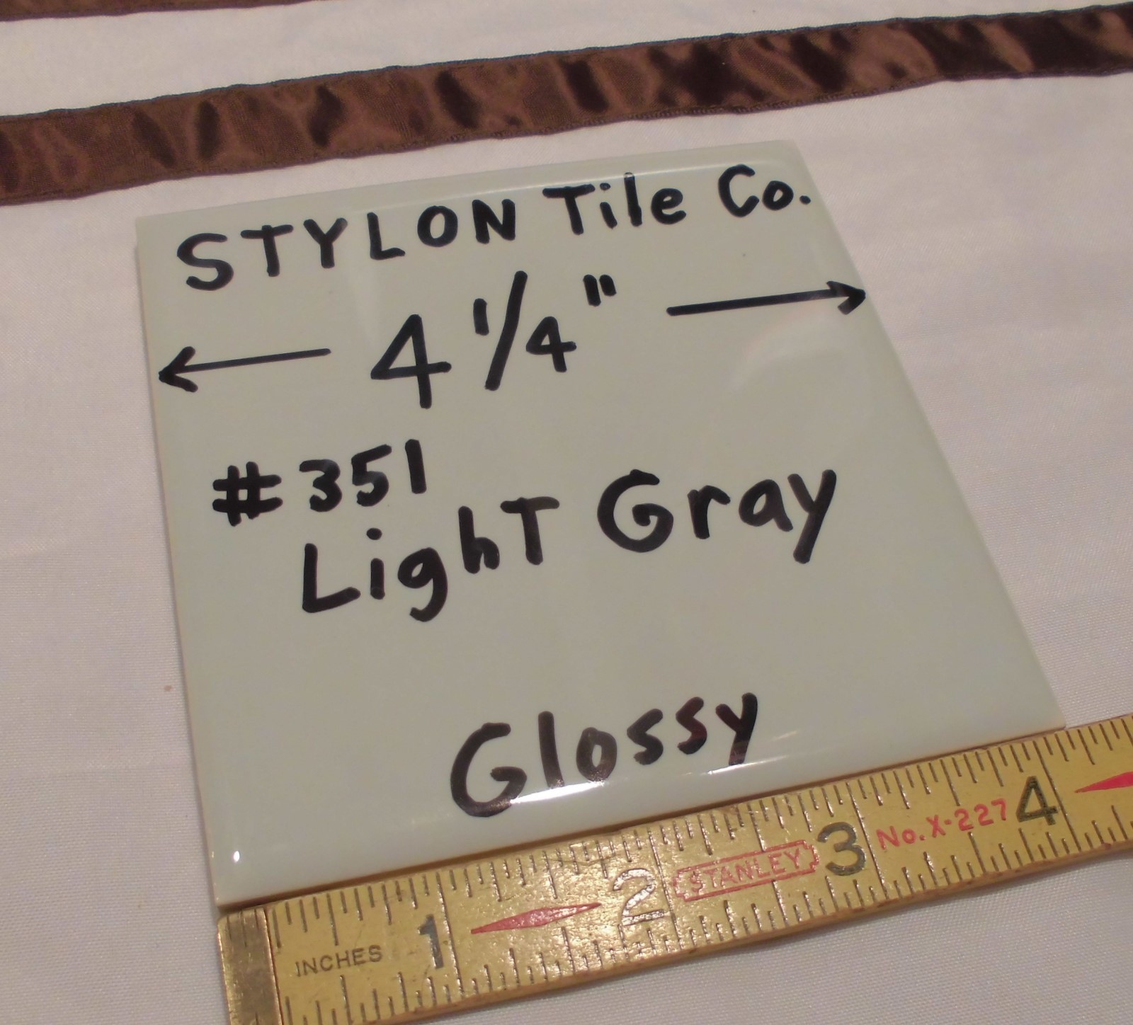 1 pc. *Light Gray* 4-1/4" Glossy Ceramic Tile by Stylon Tile Co. New ...