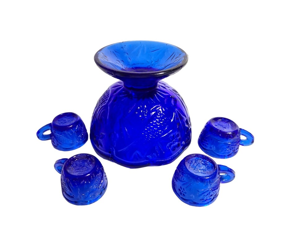 Cobalt Blue Child's Mini Punch Bowl Set LAUGHING TROUT Summit Glass ...