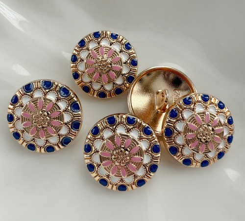 5PC Enamel Pink Flower Gold Metal Shank Buttons 20mm | eBay