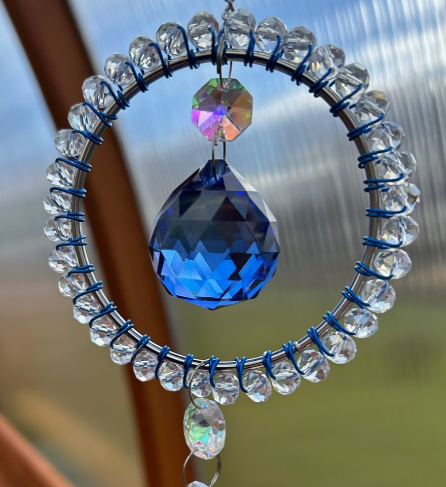 New Handmade BLUE Glass Beads Crystal Suncatcher Window Dangle! | eBay
