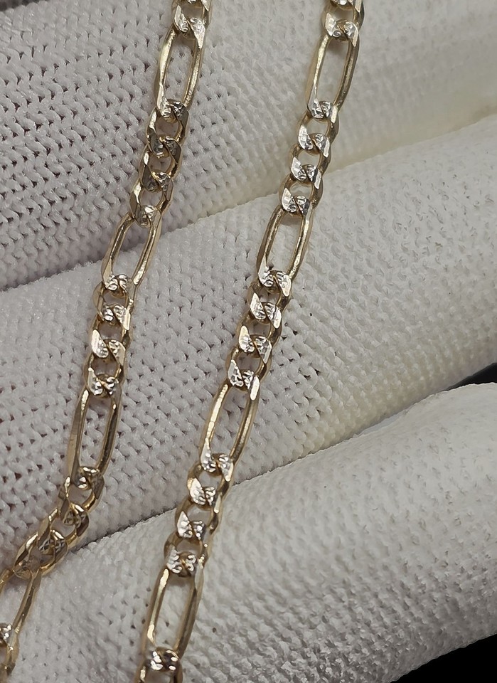 14k Two-Tone Gold Diamond Cut Figaro Link Chain Necklace - 20" 3mm 8 ...
