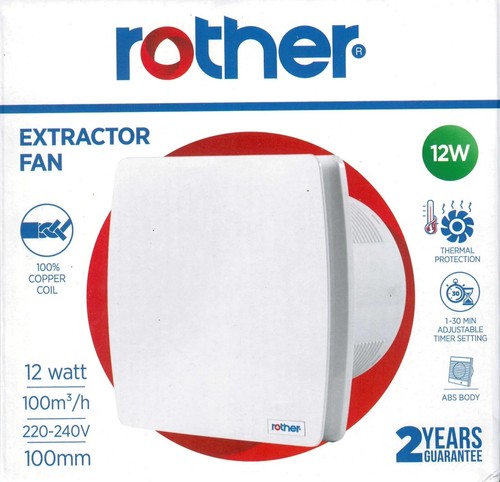 ROTHER Bathroom Extractor Fan 100mm/4in Timer Silent Turbo | eBay UK