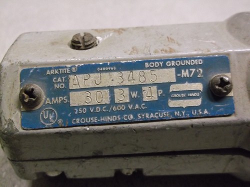 Crouse Hinds APJ3485-M72 Arktite 30A 1HP 125-250VDC/600VAC Plug | eBay
