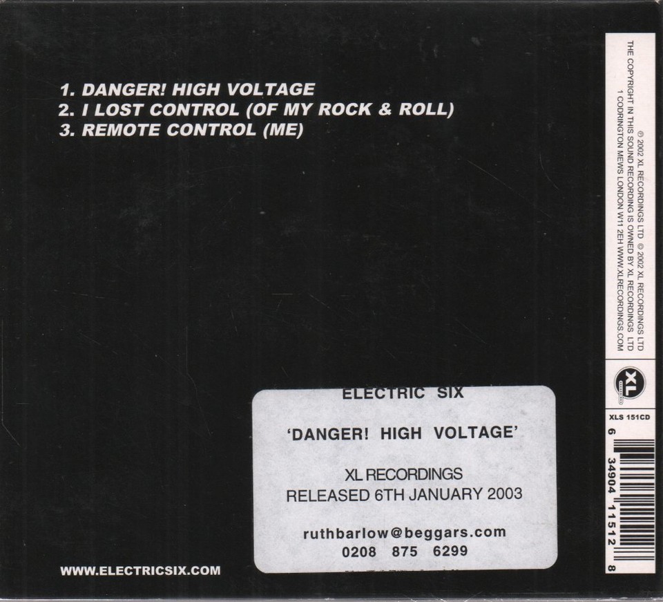 Electric Six Danger High Voltage CD UK Xl 2002 part 1 with info ...