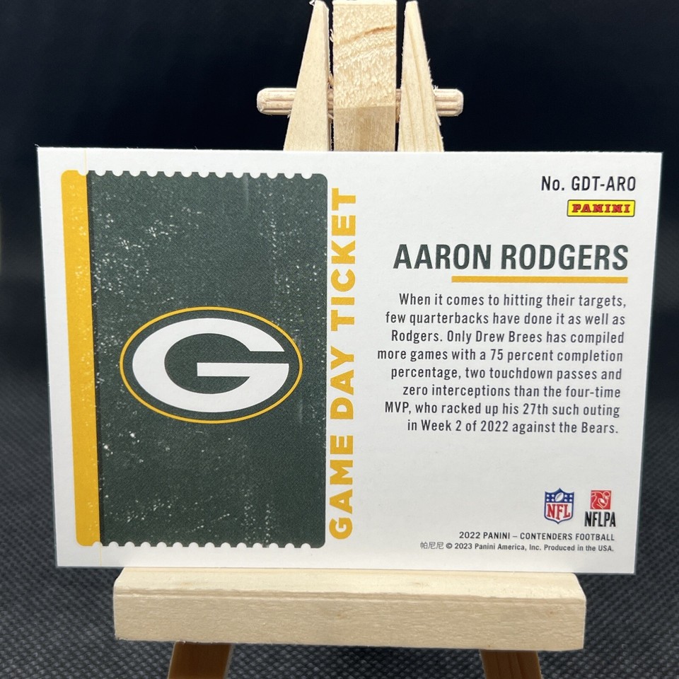 2022 PANINI CONTENDERS AARON RODGERS GAME DAY TICKET GREEN PARALLEL # ...
