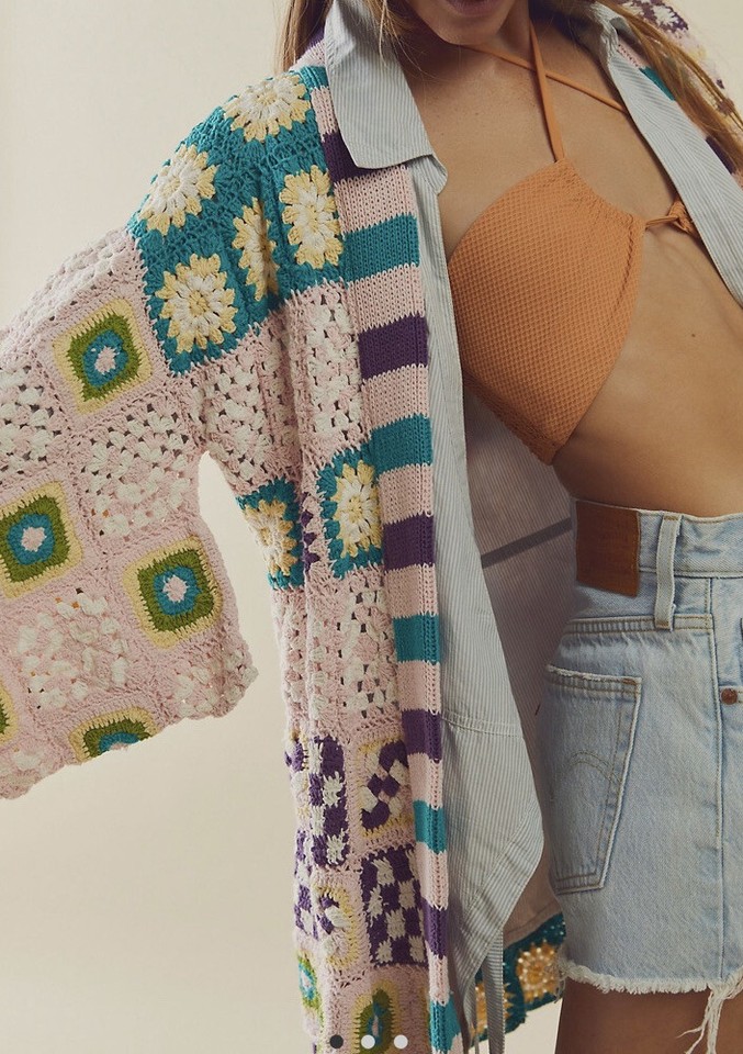 Free People Fillyboo Patchwork People Crochet Robe Unique Kimono Jacket ...