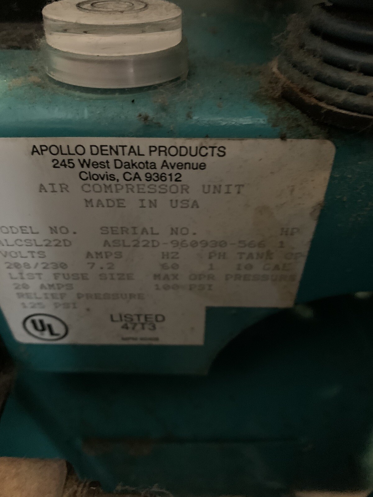 Apollo Dental Products air compressor Model ALCS22D | eBay