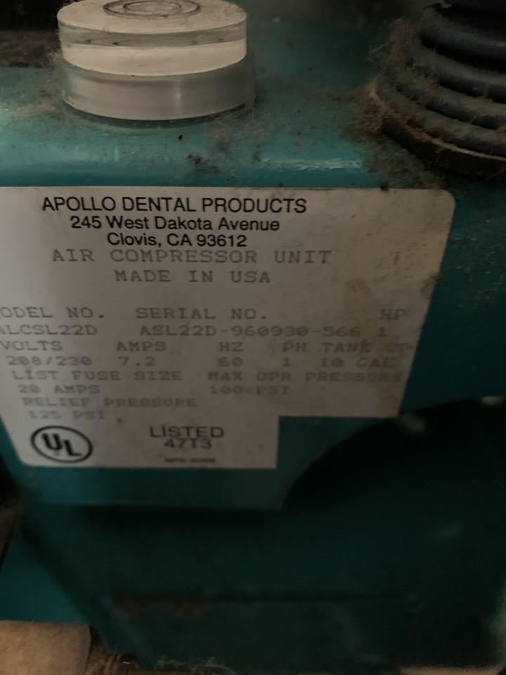 Apollo Dental Products air compressor Model ALCS22D | eBay