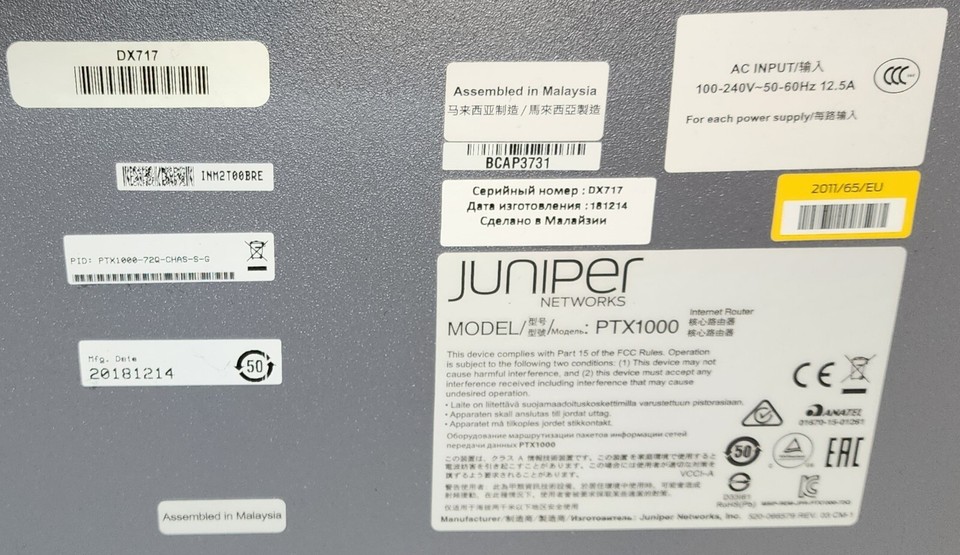 Juniper PTX1K-72Q-AC PTX1000 Core IP QSFP28 | 72-port 40Gb | 24 Port ...