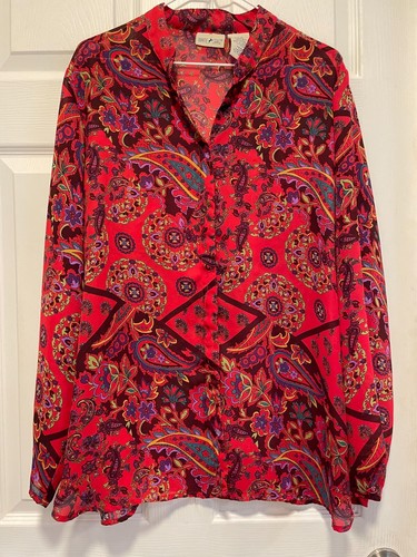 WHITE STAG top shirt blouse XL 14 Bust 46 Length 29 Red Multicolor ...