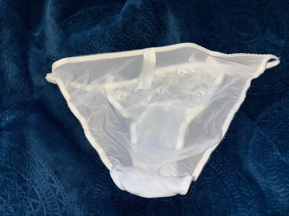 Vintage Secret Treasures String Bikini Panties Mesh & Lace Sheer White ...