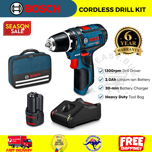 Genuine BOSCH 12V Li-ion Cordless Drill Driver w/ Battery and Charger ...