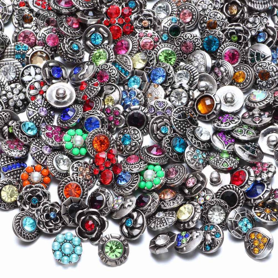 Wholesale Mix 12mm Snap Button Mini Rhinestone Snap Charms For 12mm ...