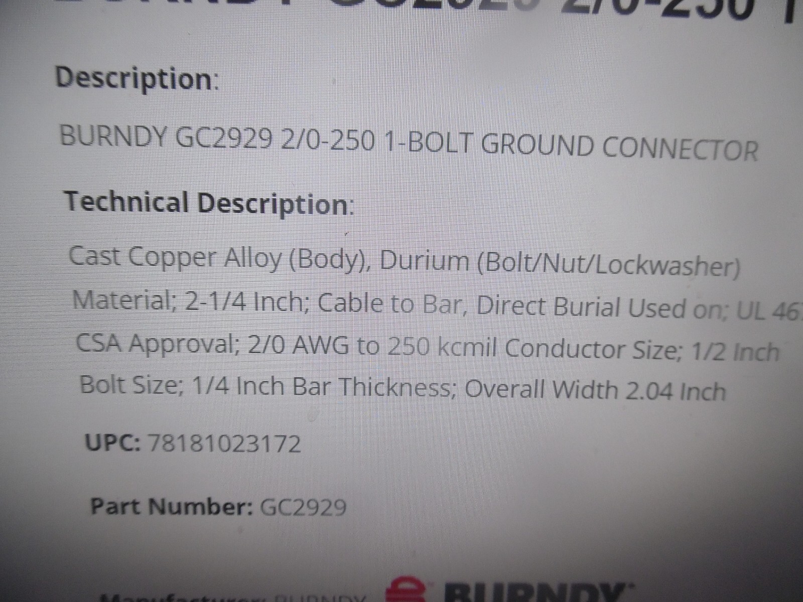 12pcs Burndy GC2929 2/0-250 1-BOLT GROUND CONNECTOR 264172 | eBay