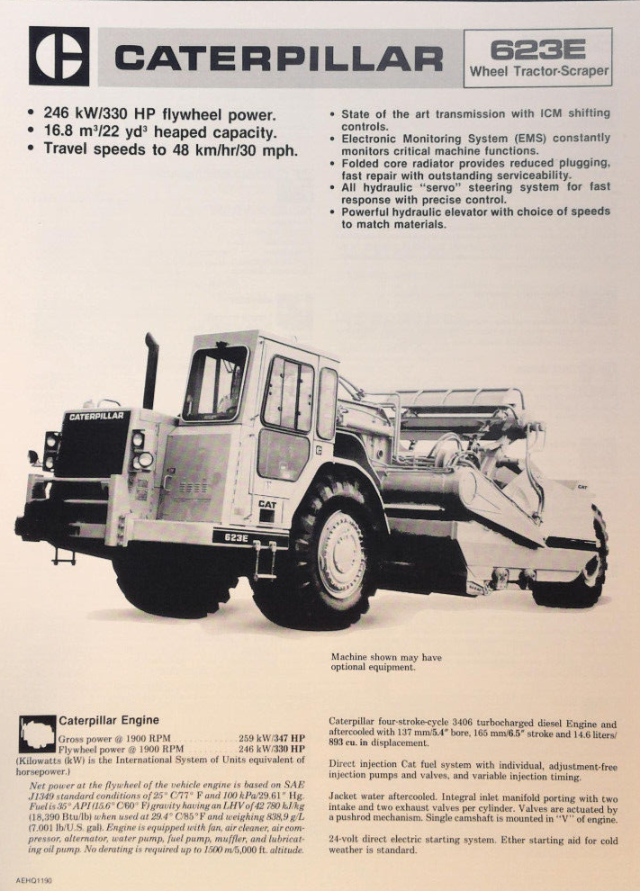 Caterpillar 623 E Wheel Tractor Scraper Specs Brochure 1986 | eBay