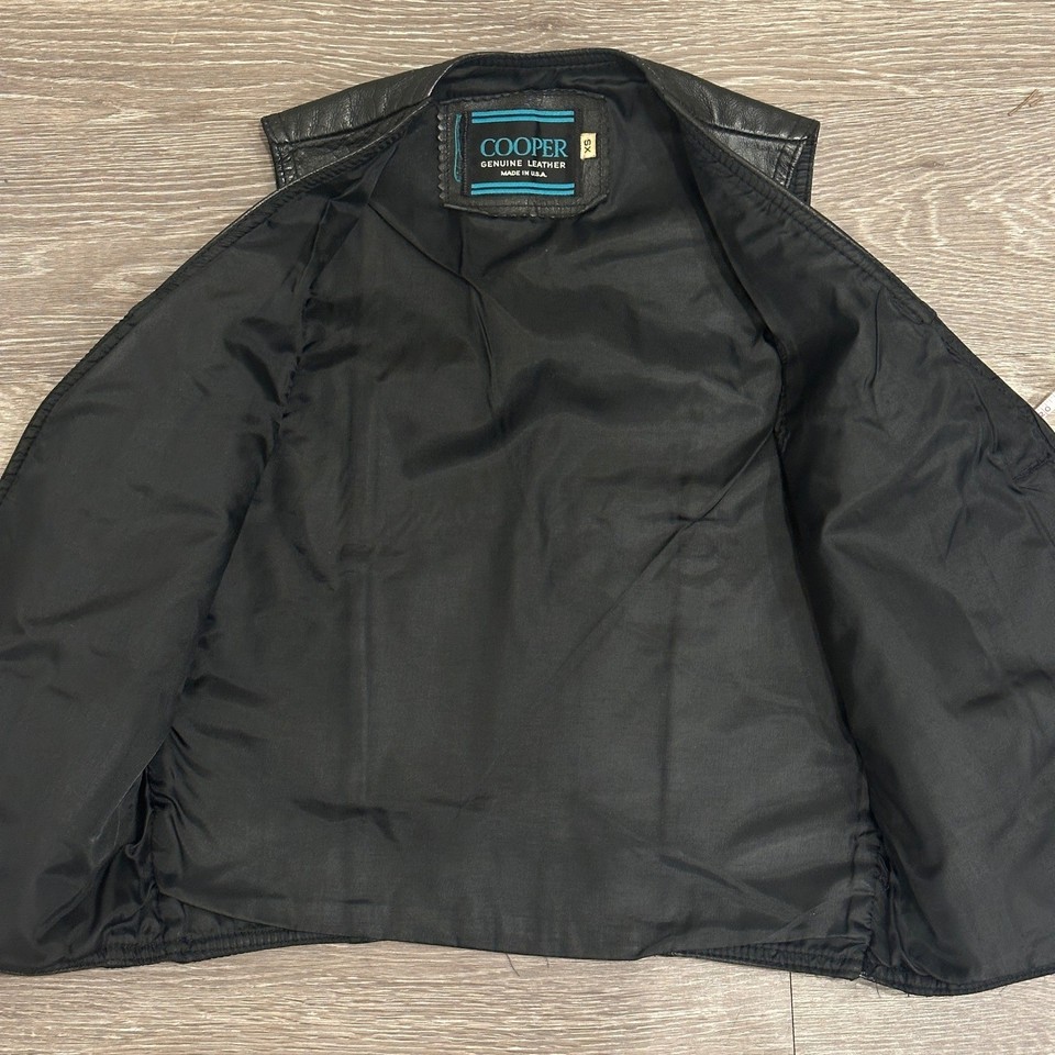 VTG 90s Cooper Black Genuine Leather Western Biker Moto Vest USA Made ...
