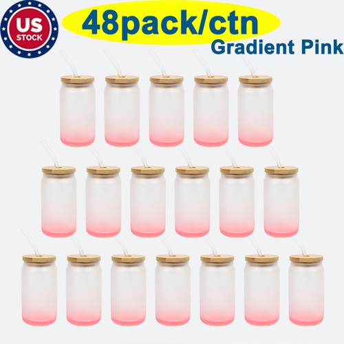 48pcs16oz Sublimation Transfer Tumbler Mug Beer Cans Frosted Glass ...