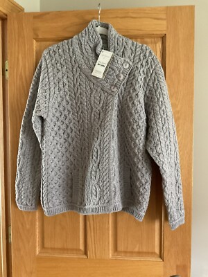 Aran Craft of Ireland sweater jacket light grey XL | eBay
