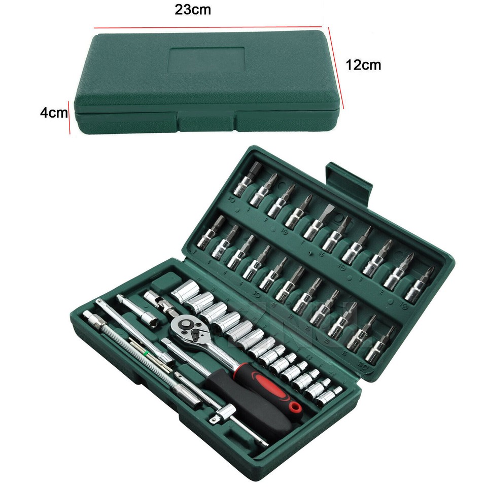 46Pcs Socket Set Car Repair Tool Ratchet Torque Wrench Kit 1/4" Drive ...