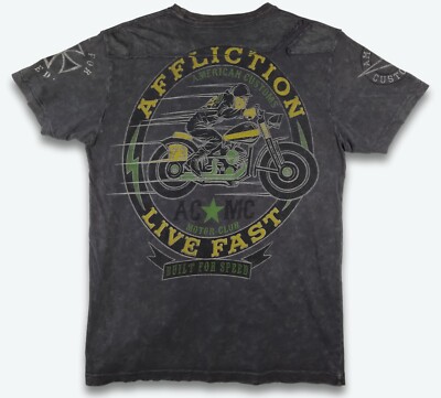 Affliction T-Shirt Mens Large Gray Distressed Double Sided Motorcycle ...