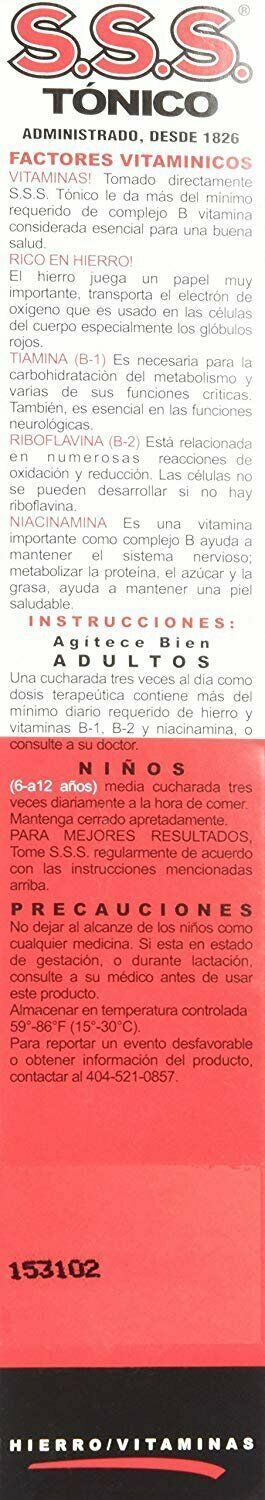 SSS Tonic High Potency Iron & B Vitamin Supplement Blood Support 10 oz ...